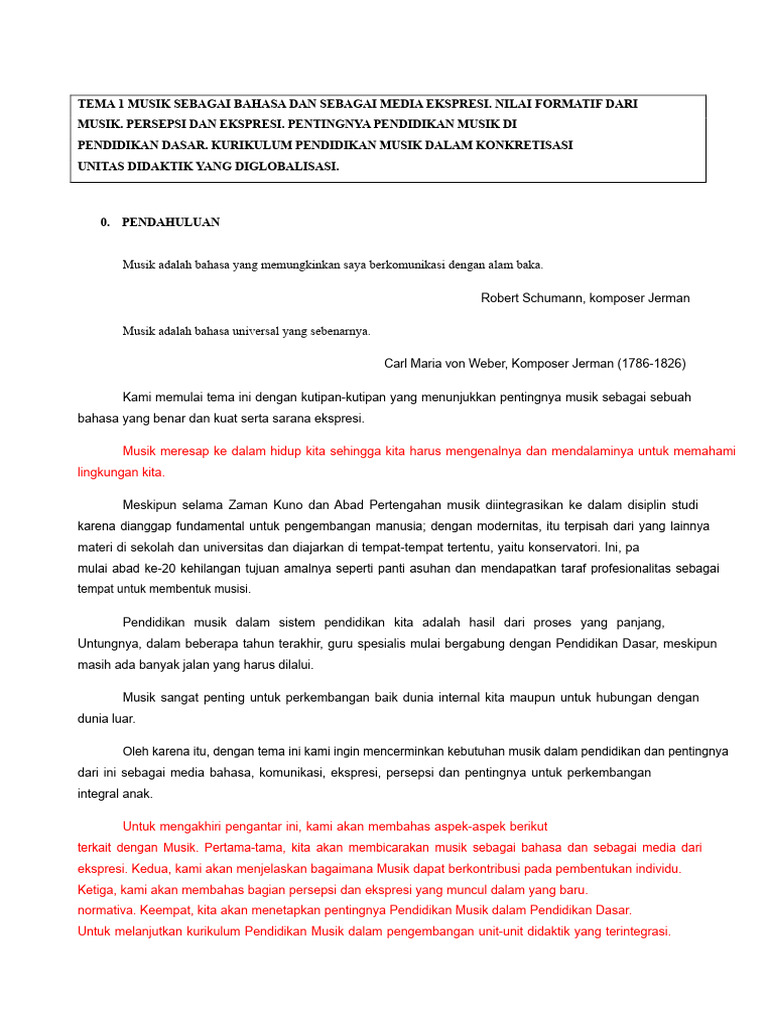Tema 1 Musik Sebagai Bahasa Dan Sebagai Sarana Ekspresi | PDF
