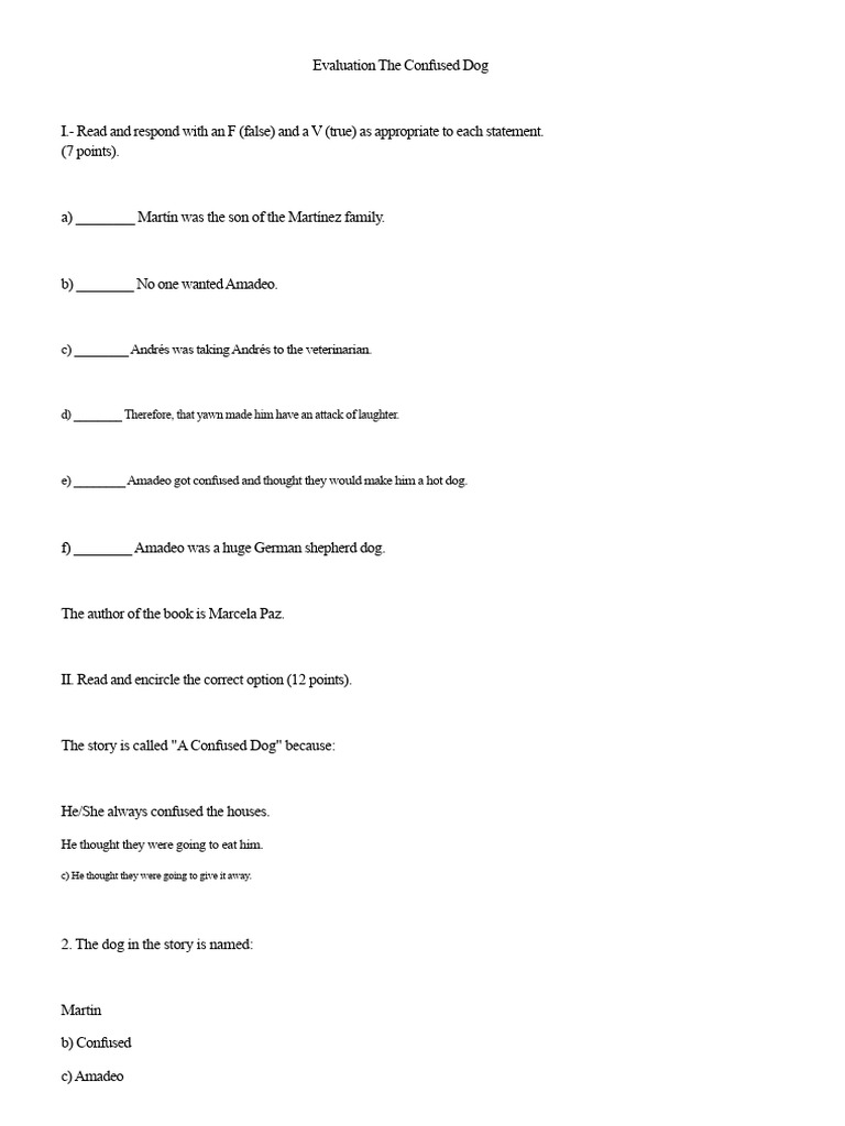 Assessment The Confused Dog | PDF | Multiple Choice