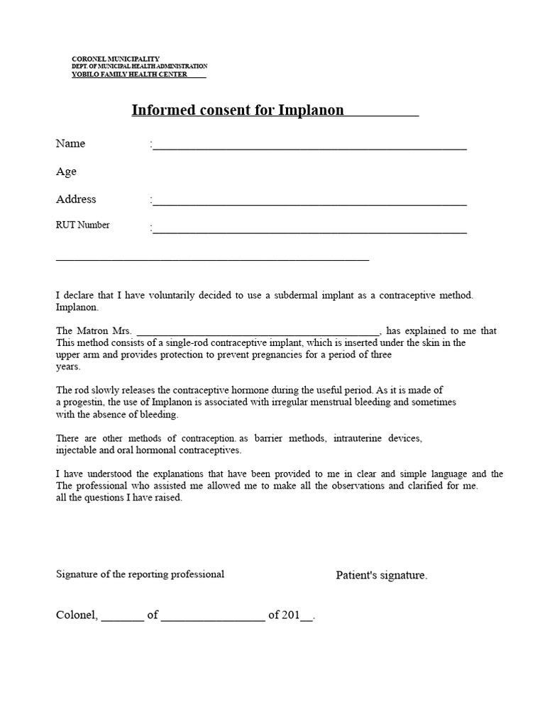 Informed Consent For Implanon | PDF