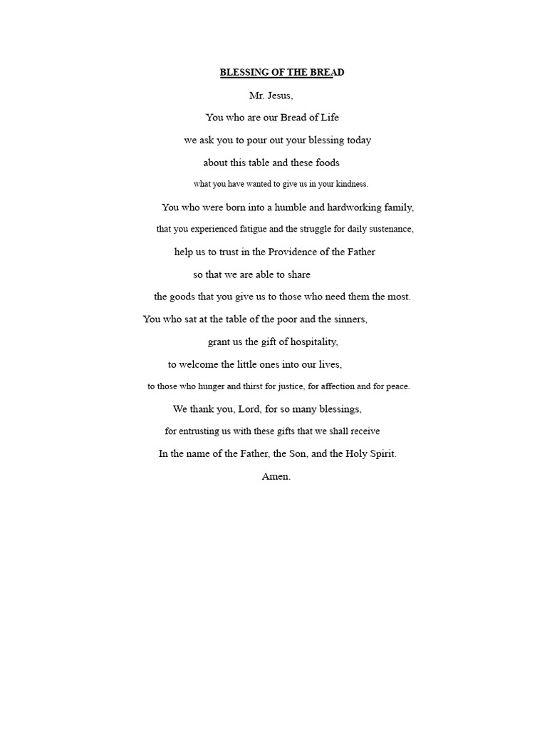 Blessing of the Bread Prayer | PDF