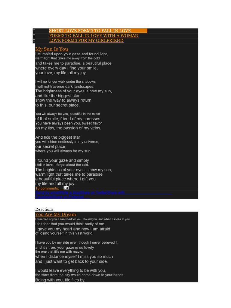 Short Love Poems To Win Hearts | PDF