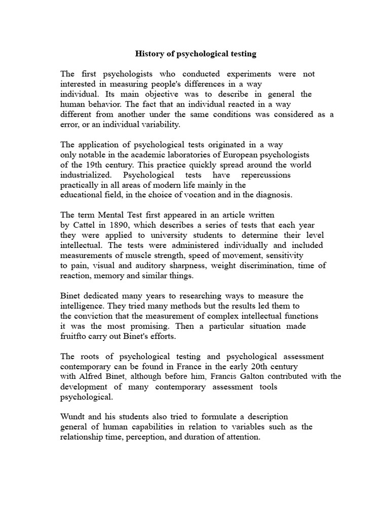 Evolution of Psychological Testing History | PDF | Psychology ...