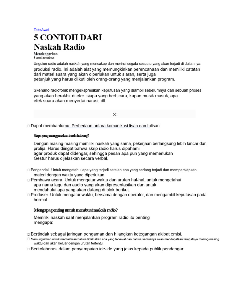 Contoh Naskah Radio untuk Siaran | PDF