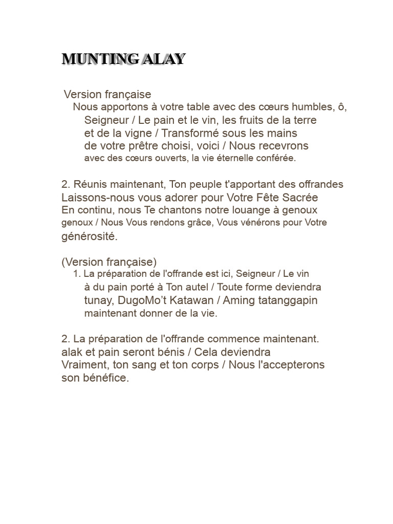 Offrande et Louange dans la Liturgie | PDF