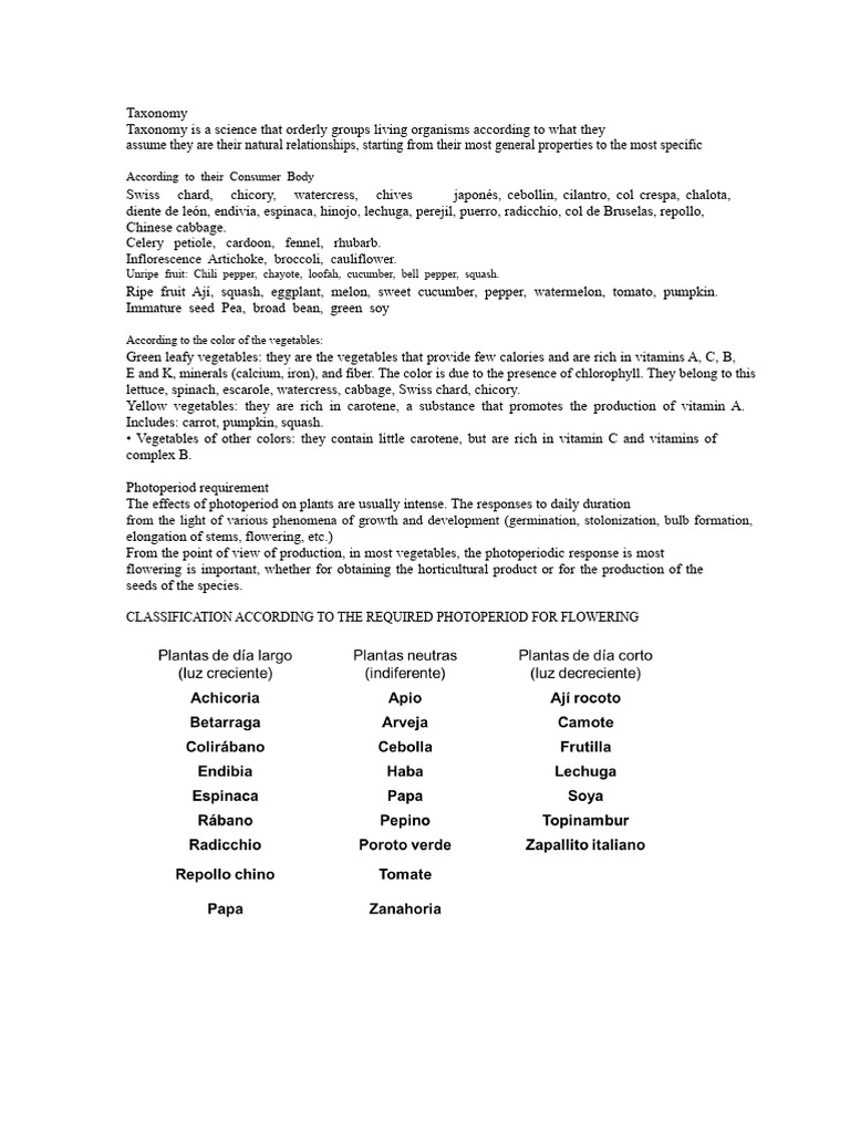 Vegetable Taxonomy and Classification Guide | PDF | Vegetables | Onion
