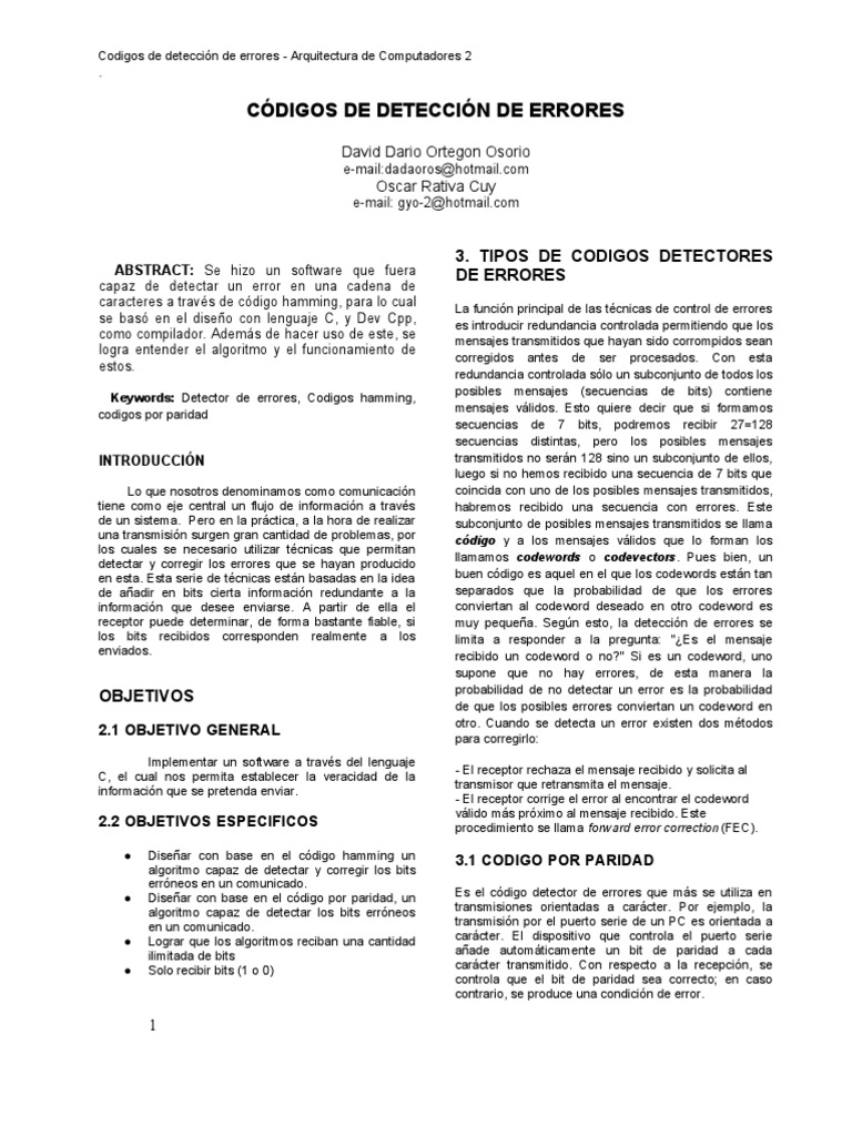 Código Hamming en C para Detección de Errores | PDF | Detección y ...