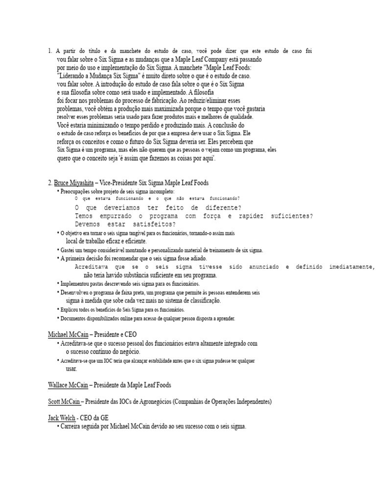 Análise de caso MLF | PDF | Seis Sigma | Gestão de recursos humanos