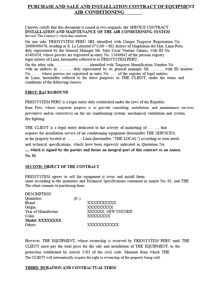 Contract For The Supply and Installation of Air Conditioning Equipment ...
