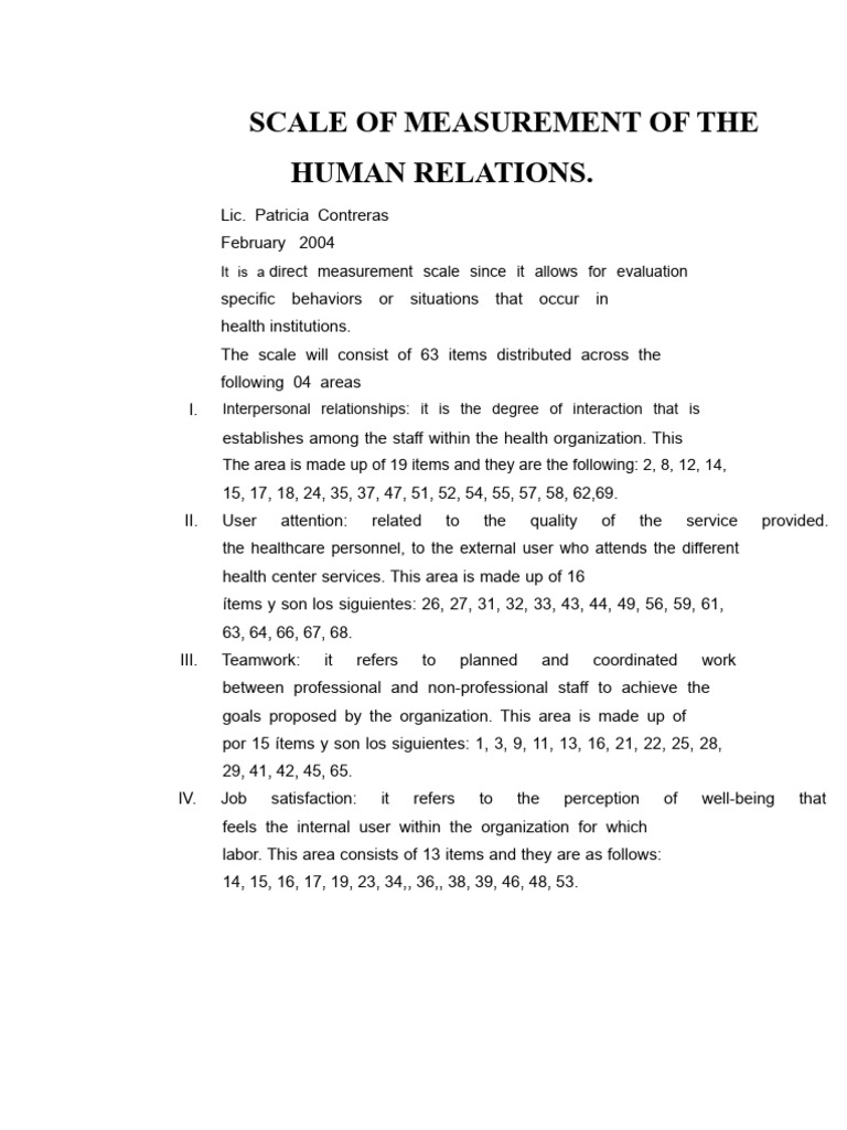 Measurement Scale of Human Relations | PDF | Psychology | Psychological ...