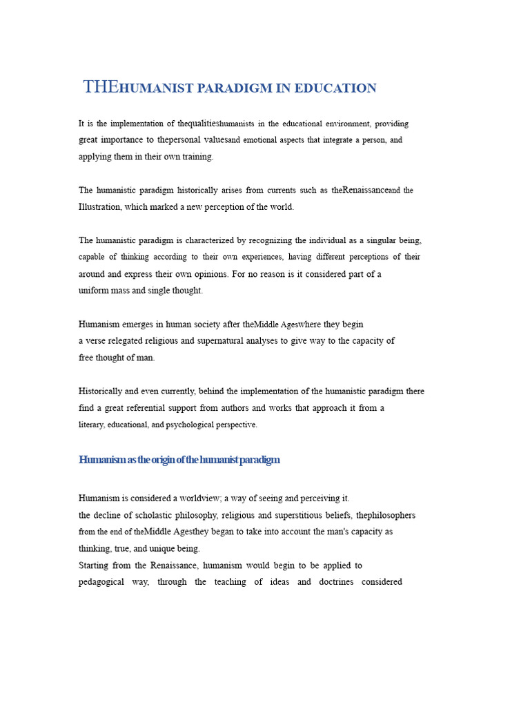 Humanist Paradigm in Education Explained | PDF | Humanism | Thought