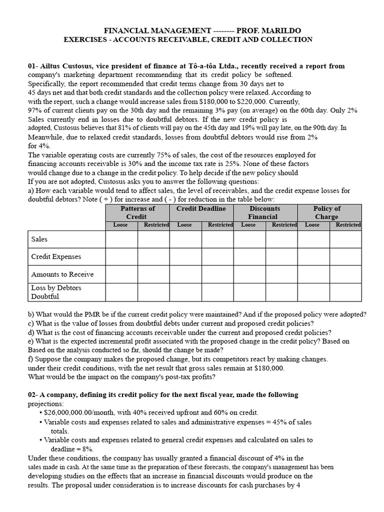 Exercises - Credit Management, Collection, and Receivables | PDF ...