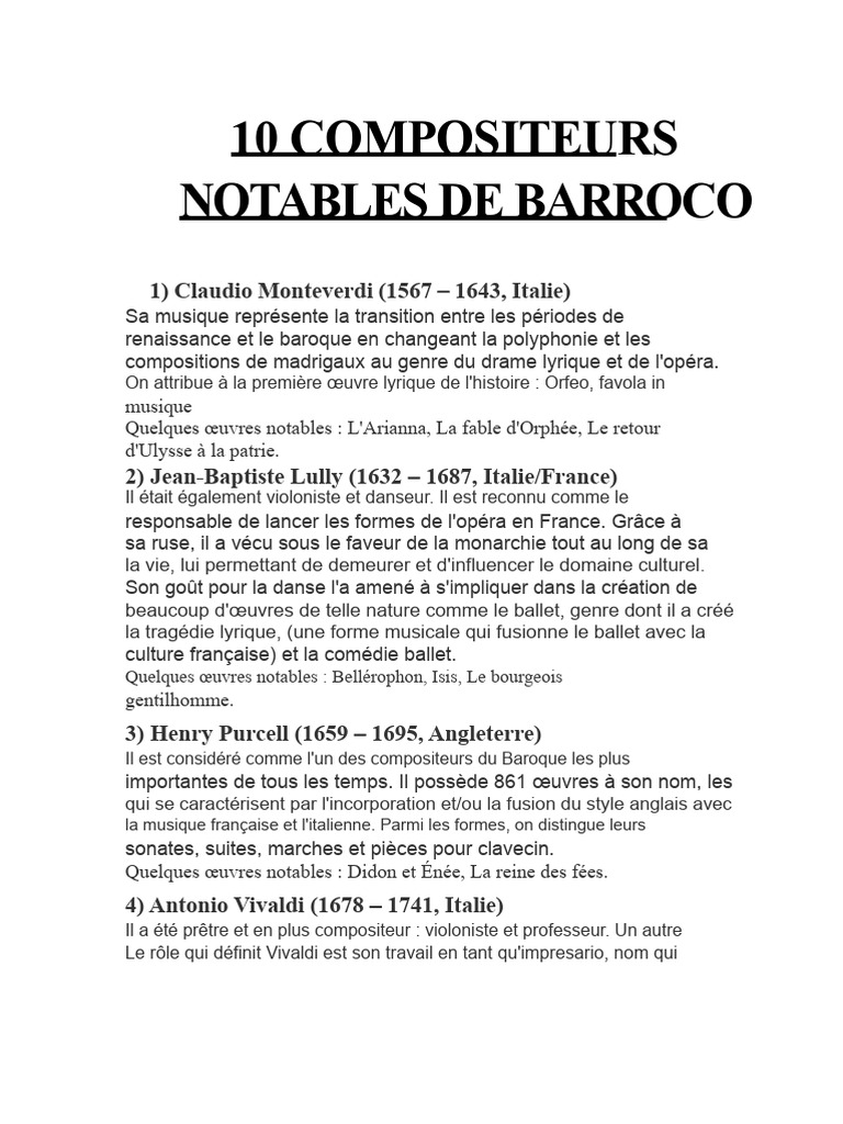10 Compositeurs Baroques Notables | PDF | Jean-Sébastien Bach | Musique ...