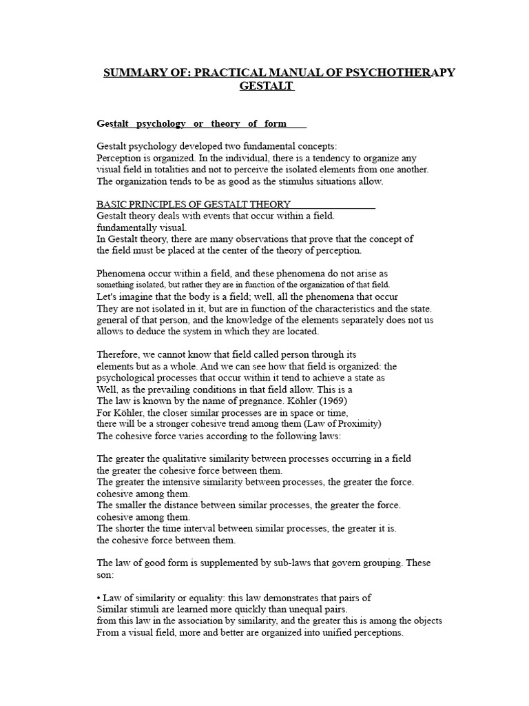 Summary Practical Manual Gestalt Psychotherapy | PDF | Psychotherapy ...