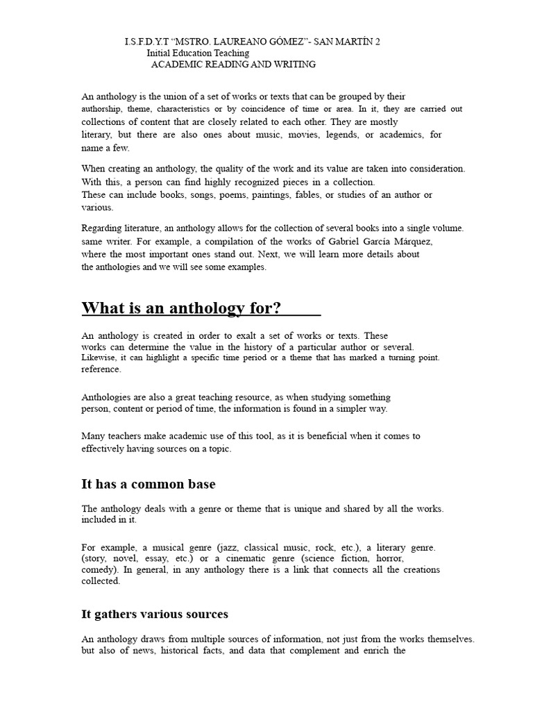 ANTHOLOGY. DEFINITION. CHARACTERISTICS | PDF | Genre | Essays
