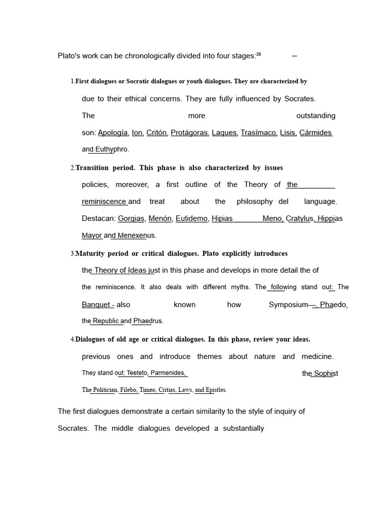 Plato's Work Can Be Chronologically Divided Into Four Stages. | PDF ...
