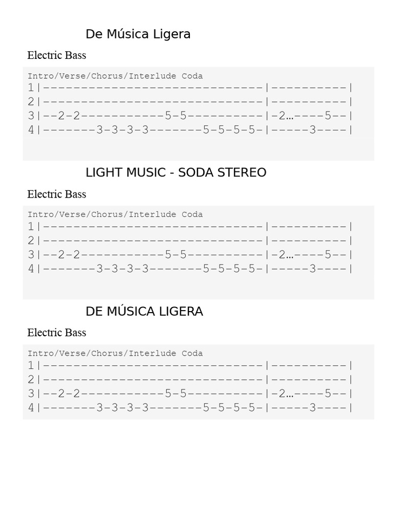 Bass Tabs for De Música Ligera | PDF