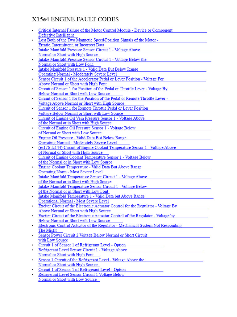 X15e4 Engine Fault Codes Guide | PDF | Throttle | Engines