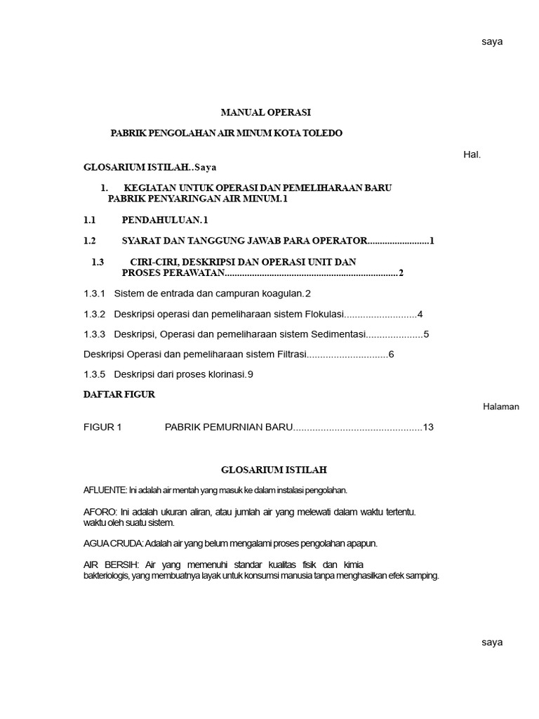 Manual Operasi Dan Pemeliharaan PTAP | PDF