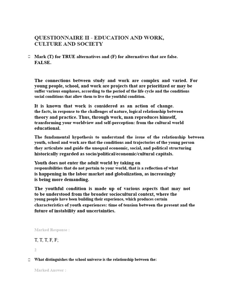Education-Work Relationship Questionnaire | PDF | Knowledge | Pedagogy
