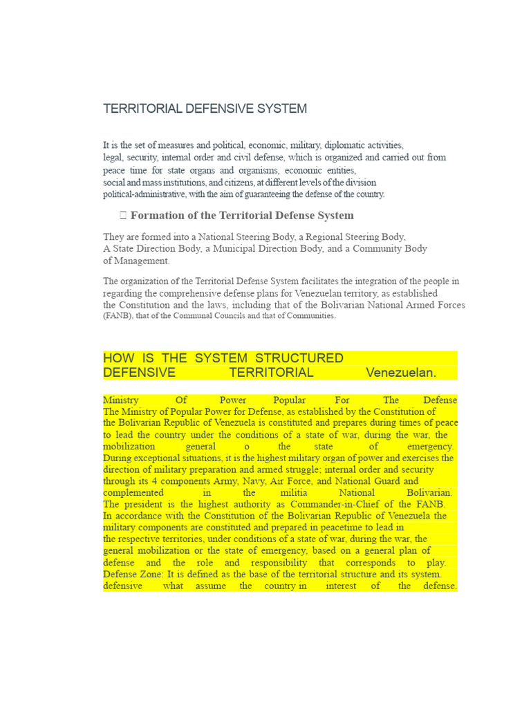 Venezuelan Territorial Defense System Overview | PDF | Military ...