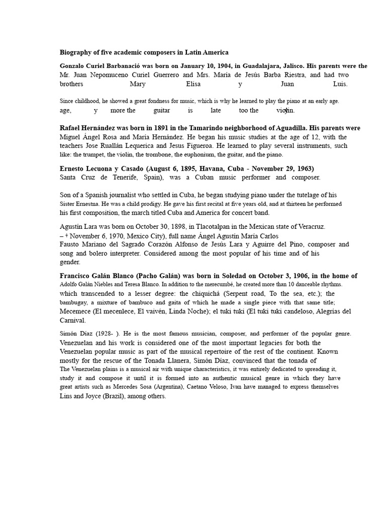Biography of Five Academic Composers in Latin America | PDF