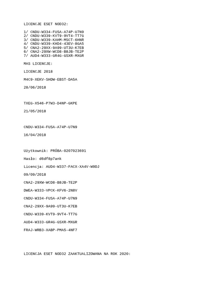 Licencje Eset Nod32 Od Power Games | PDF