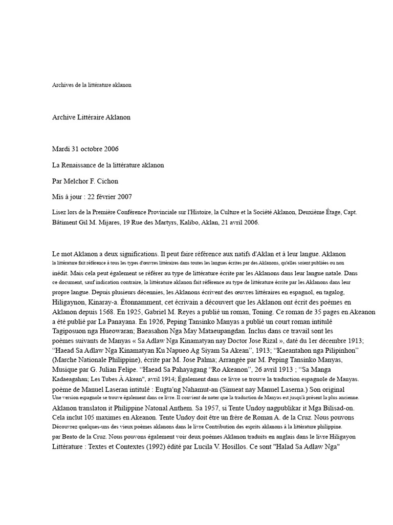 Renaissance de la littérature aklanon | PDF | Philippines | Haïku