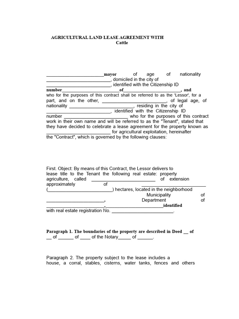 LEASE AGREEMENT FOR AGRICULTURAL LAND WITH LIVESTOCK | PDF | Lease ...