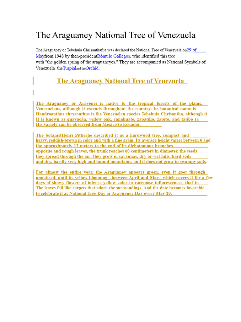 National Tree of Venezuela: Araguaney | PDF