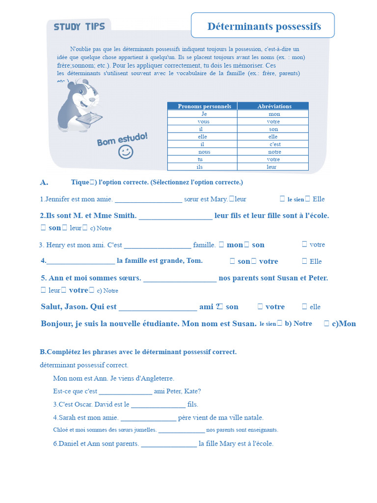 Déterminants possessifs et pronoms personnels | PDF