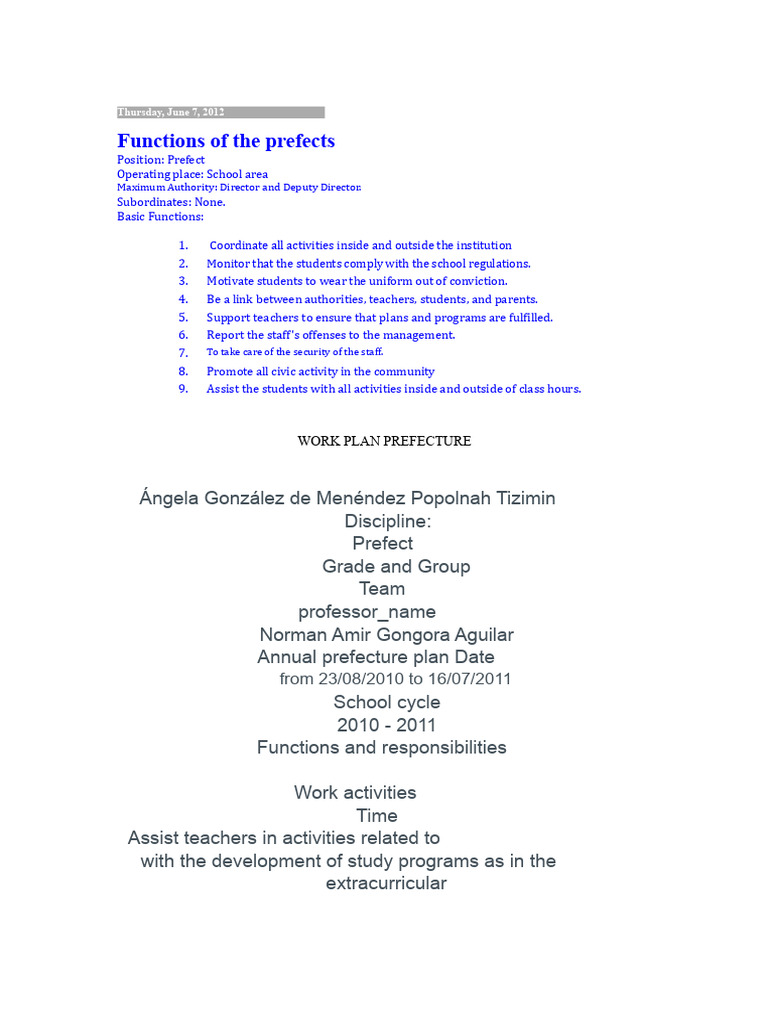 The Prefect's To-Do List PDF | PDF | Teachers