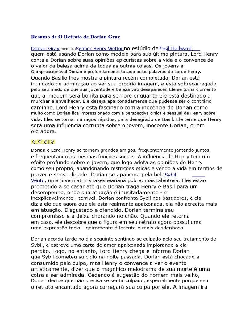Resumo de O Retrato de Dorian Gray | PDF | O Retrato de Dorian Gray