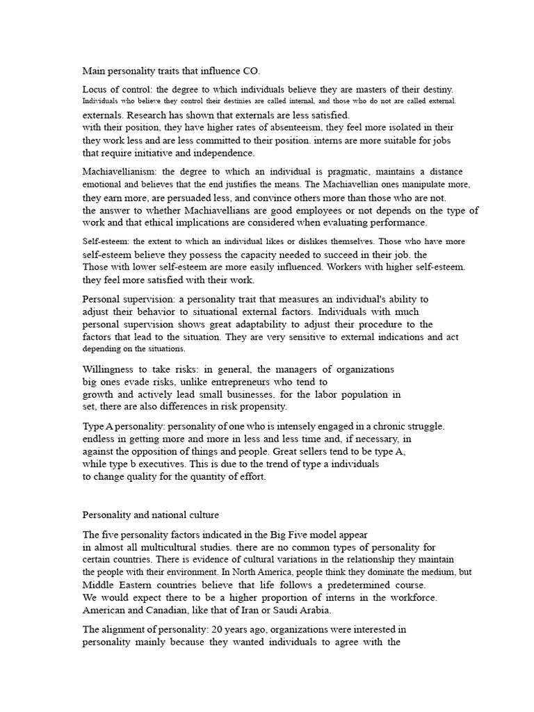 Main Personality Attributes That Influence CO | PDF | Motivation ...