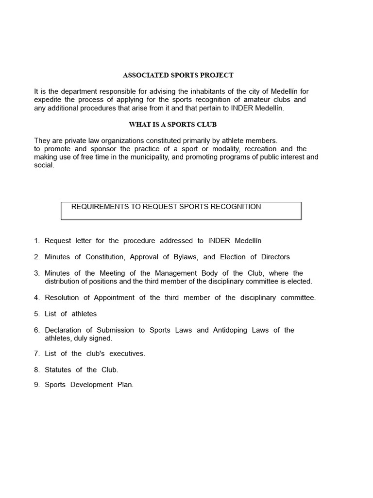 Format For Creating Clubs For Individuals | PDF | Quorum | Doping In Sport