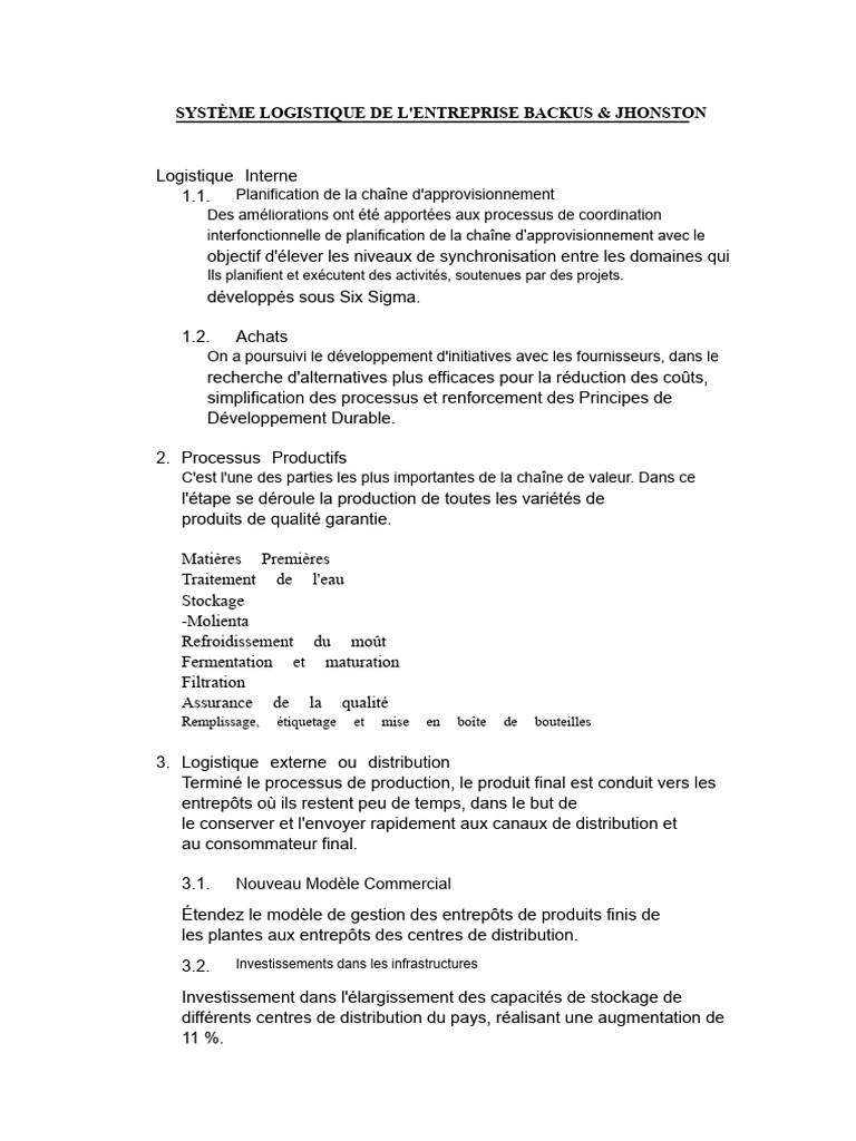 Système Logistique de L'entreprise Backus | PDF | Logistique | Gestion ...