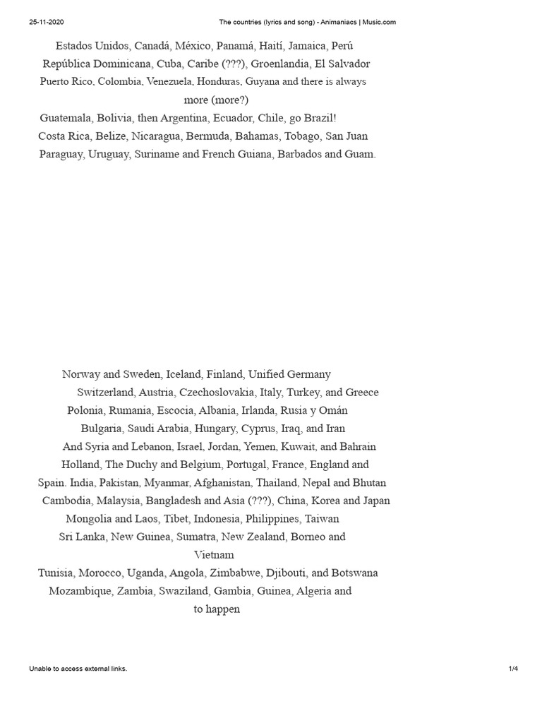 Animaniacs Countries Song Lyrics | PDF | Television Series Created