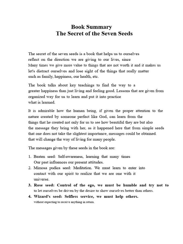 Summary of The Secret of Seven Seeds | PDF