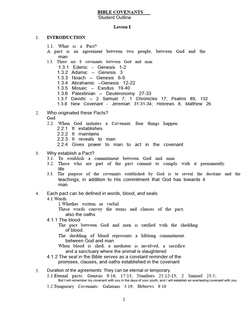 BIBLE COVENANTS Student Outline. Lesson I | PDF | Covenant (Biblical ...