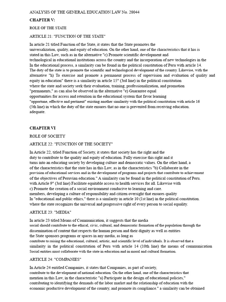 Analysis of The General Education Law No. 28044 and Political ...