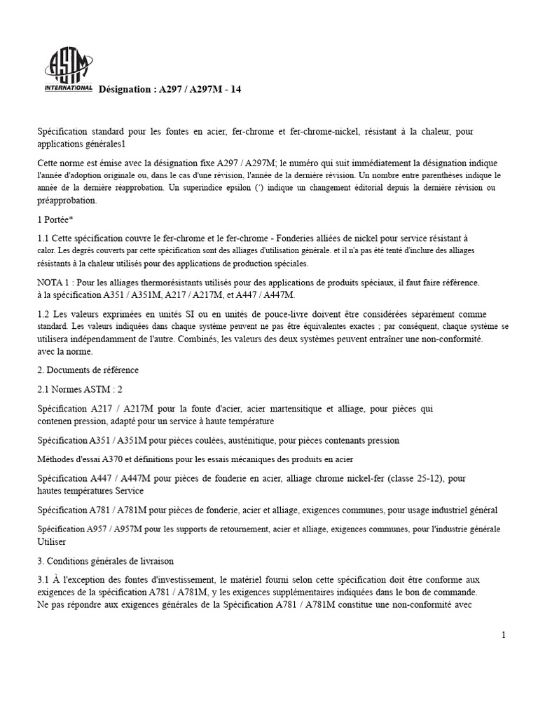 Spécification A297/A297M pour fontes résistantes | PDF | Acier | Soudage