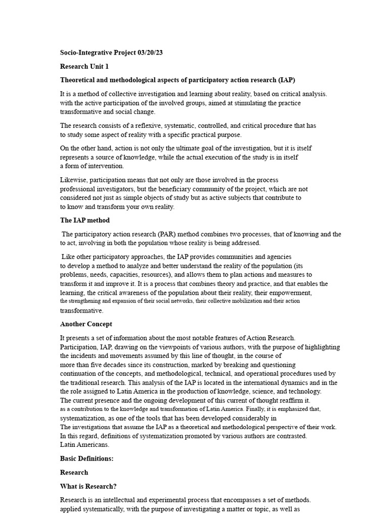 Social Integrating Project | PDF | Participatory Action Research ...