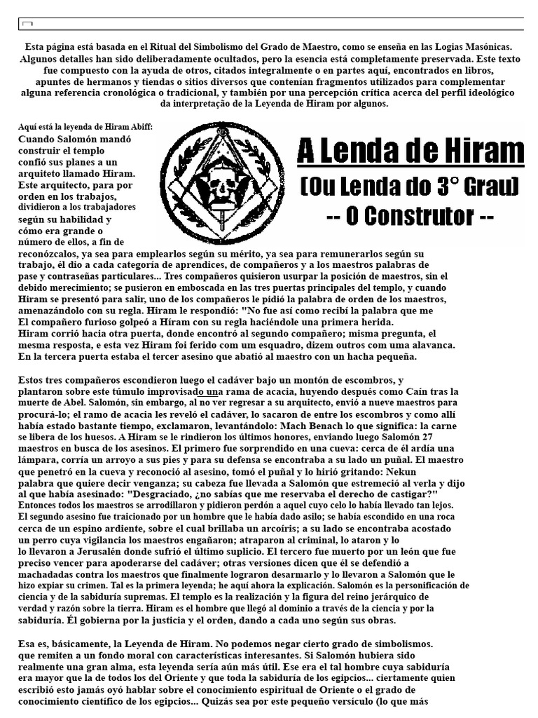 La Leyenda de Hiram Abiff | PDF | Masonería | Solomons