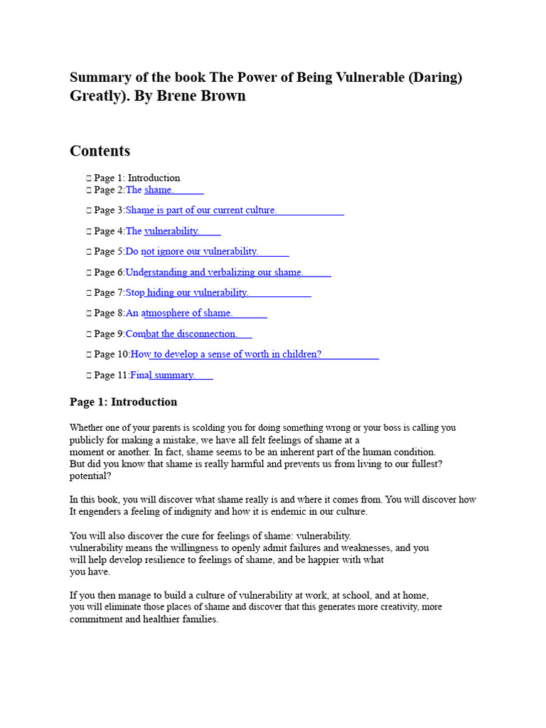 Summary of The Power of Vulnerability | PDF | Shame | Vulnerability