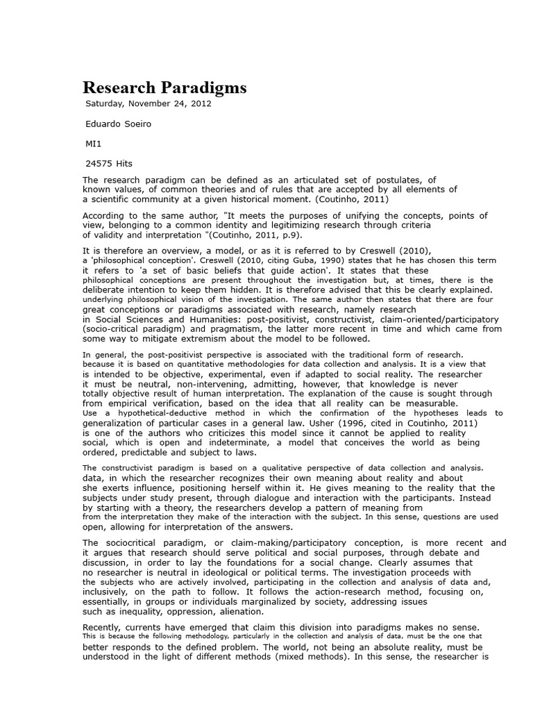 Research Paradigms | PDF | Methodology | Positivism