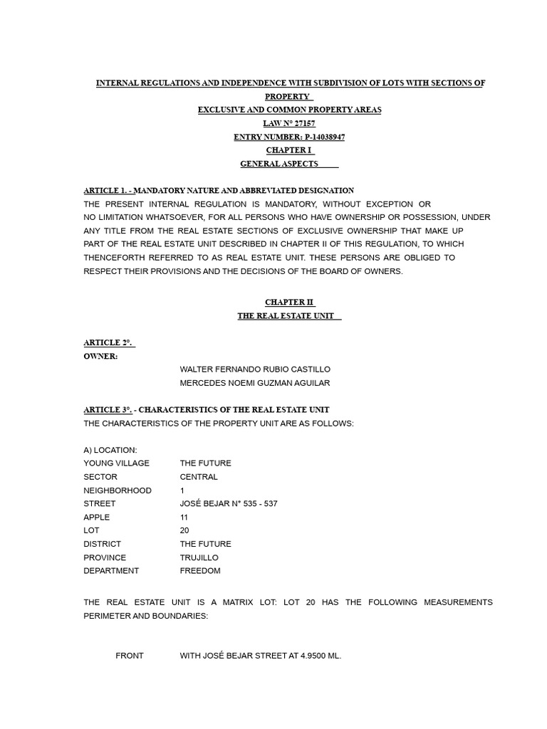 Internal Regulations for Property Subdivision | PDF | Property | Lawsuit