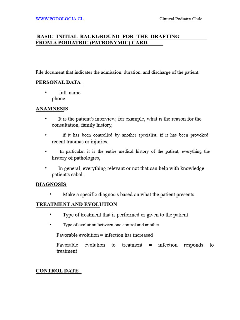 Podiatry sheet.cl | PDF | Medical Specialties | Medicine