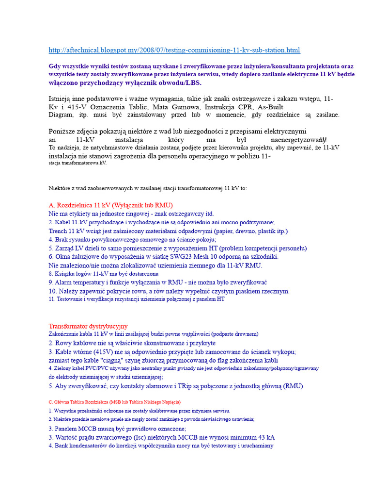Lista Kontrolna 11kV | PDF