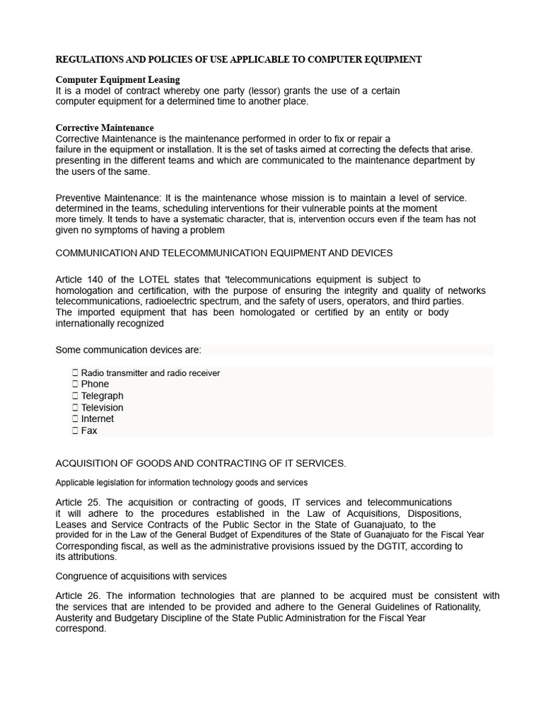 Regulations and Usage Policies Applicable To Computing Equipment | PDF ...