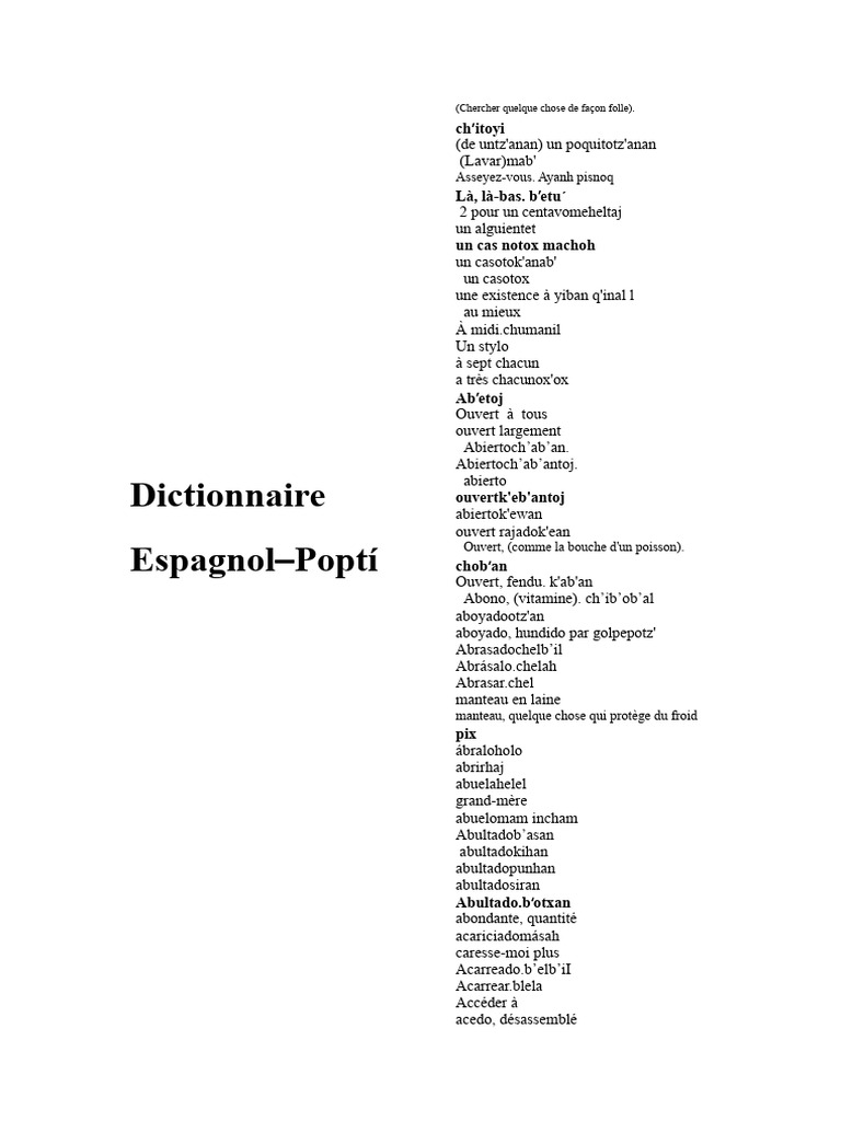 Dictionnaire Espagnol-Poptí | PDF