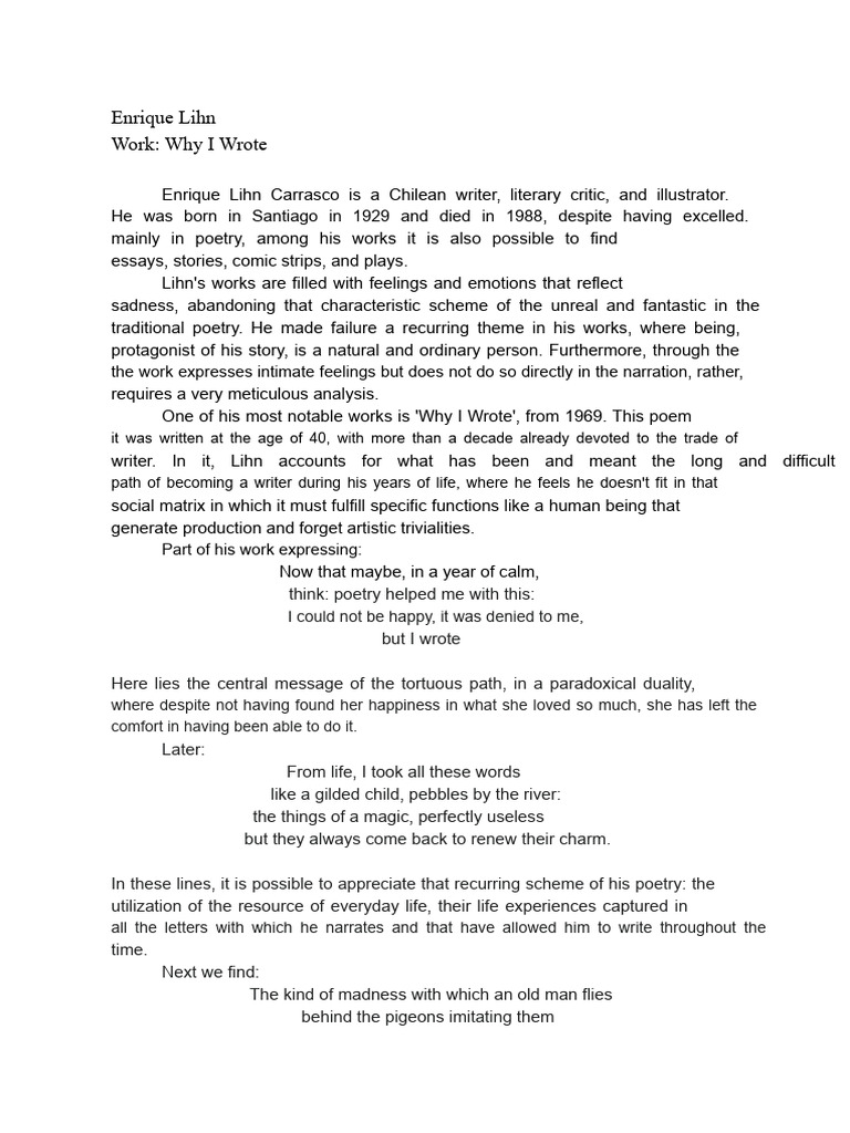 Enrique Lihn's Poetic Journey Explained | PDF